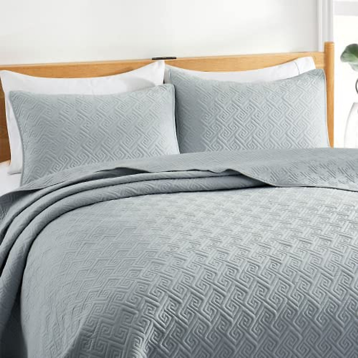 Peace nest 3 Piece Quilted Coverlet Set with Pillow Shams, All Season Bedspread Bed Cover Full/Queen Size Lightweight, Light Gray((106"X90")