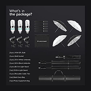 LimoStudio, 700W Output Lighting Series, LMS103, Soft Continuous Lighting Kit for White and Black Umbrella Reflector with Accessory and Carry Bag
