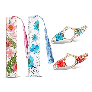 RMSK Book Page Holder for Reading - 2 Pcs Dried Flower Resin Thumb Book Page Holder and 2 Pcs Bookmark with Tassel - Useful Book Accessories for Reading Lovers, Teachers, and Students