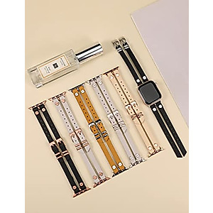 Wearlizer Leather Bands Compatible with Apple Watch Band 38mm 40mm 41mm Women, Double-Row Design with Rivets Decoration Stylish Strap for iWatch Series SE/9/8/7/6/5/4/3/2/1(Starlight with Starlight)