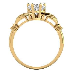 Clara Pucci 1.52ct Heart Cut Irish Celtic Claddagh Solitaire Stunning Moissanite Simulant Modern Ring 14k Yellow Gold 6.5