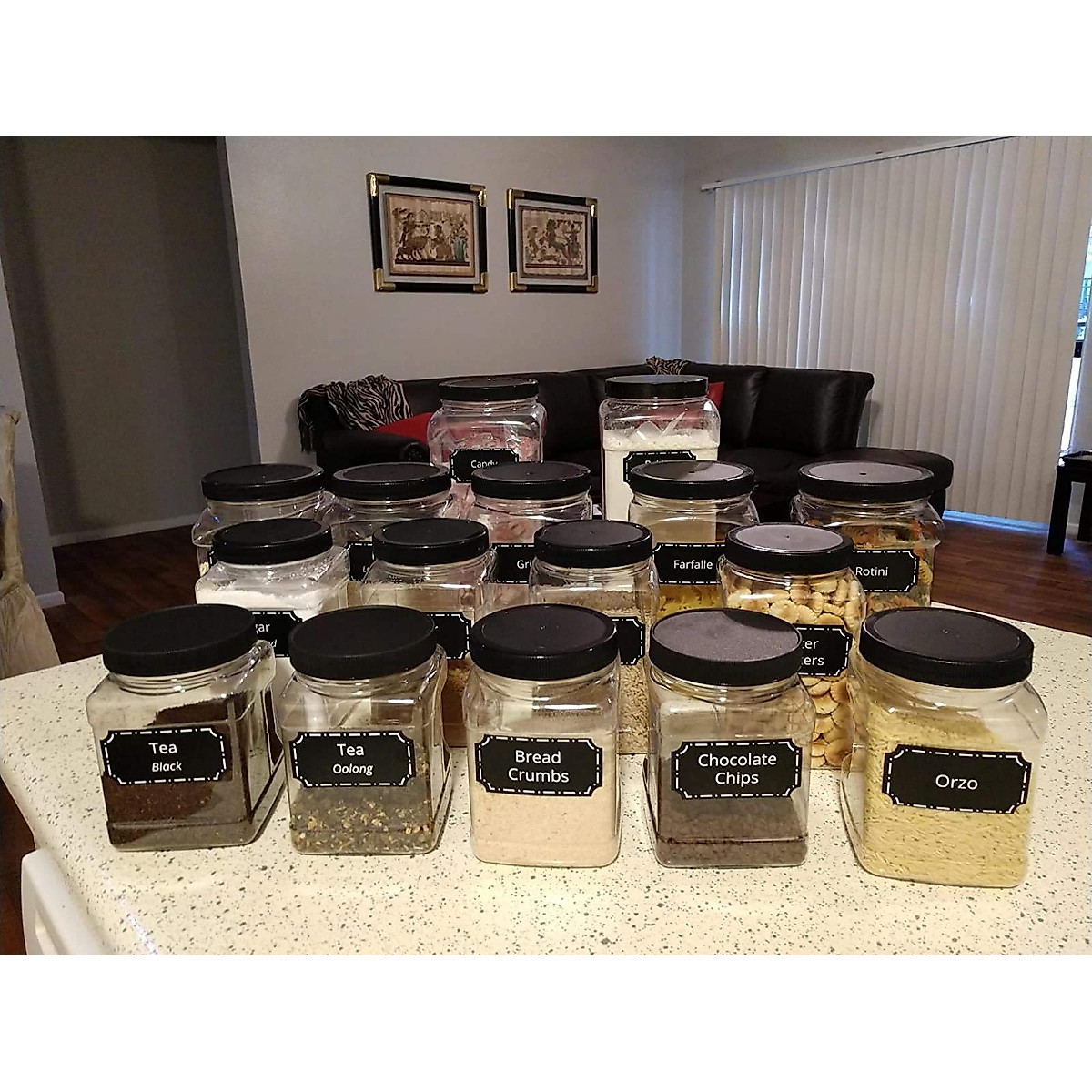 Lawei 6 Pack Clear Plastic Jars with Lids - 32 Oz Square Plastic Jars Containers with Easy Grip Handles Plastic Storage Jars for Dry Goods Cookies Candy and More