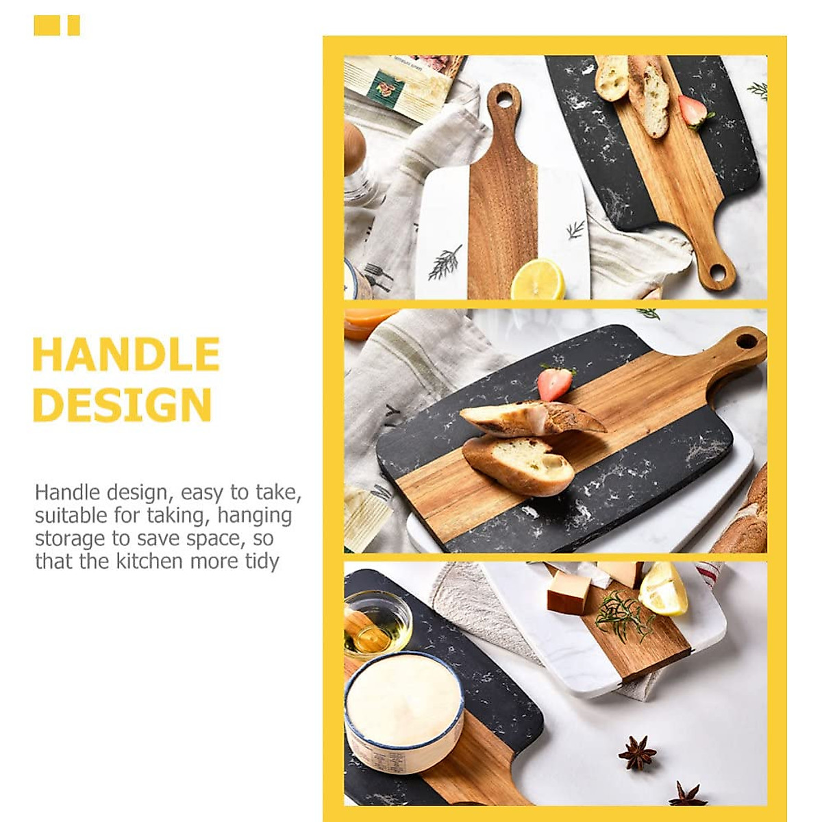 HEMOTON Wood Cutting Board with Handle Wooden Chopping Board Rectangle Paddle Chopping Butcher Hanging Steak Plate Block for Kitchen Kitchen Picnic Black