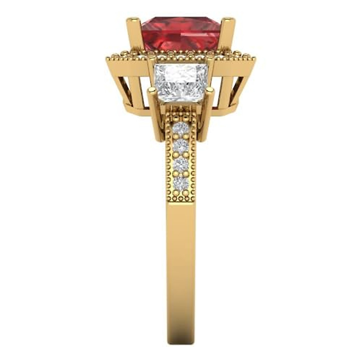 Clara Pucci 2.93 ct Cushion Cut Halo Solitaire 3 stone Natural Garnet Designer Anniversary Bridal Engagement Ring 14k Yellow Gold 9.25
