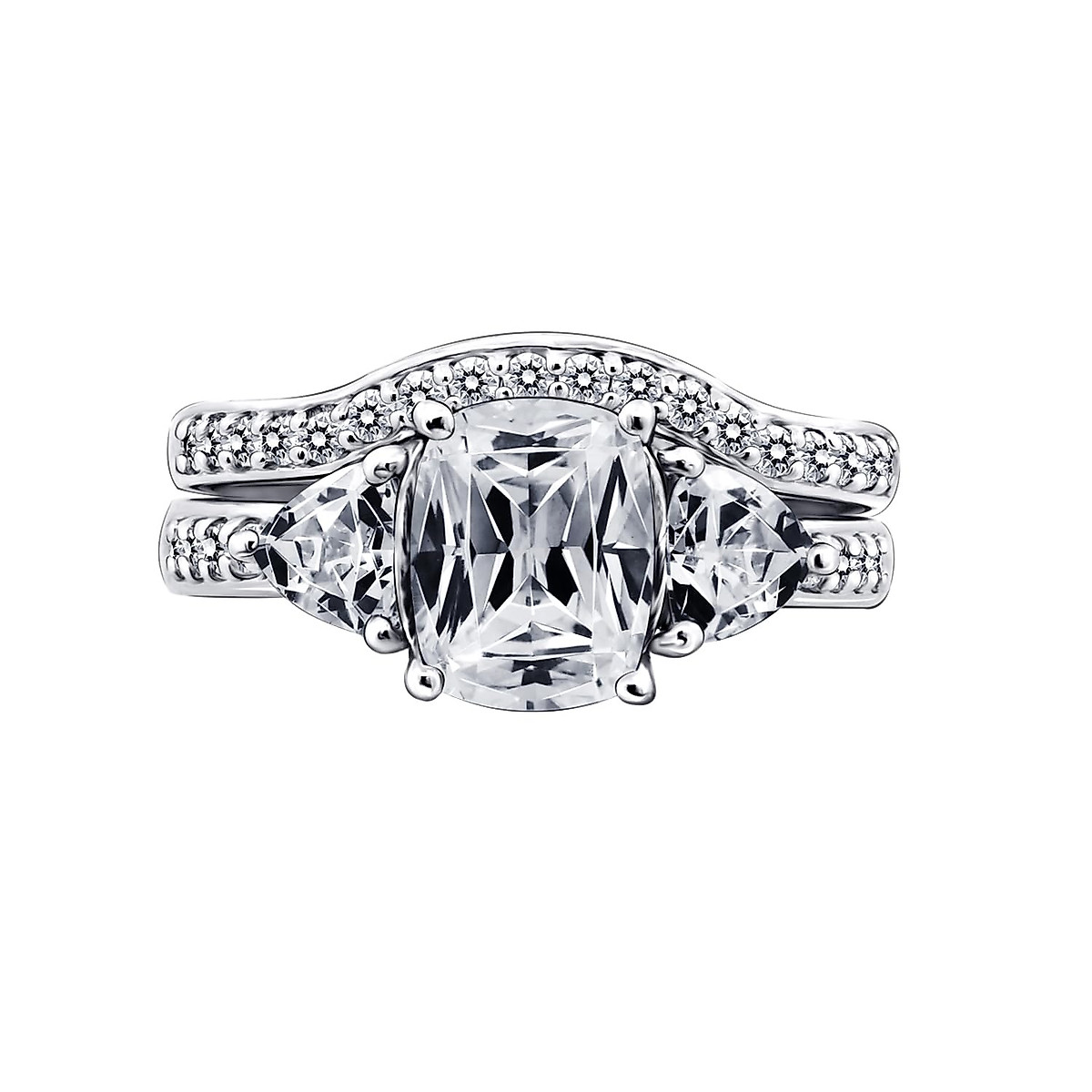 DIAMONBLISS Platinum Plated Sterling Silver 2.95 cttw Cubic Zirconia 100-Facet Bridal Ring Set (7)