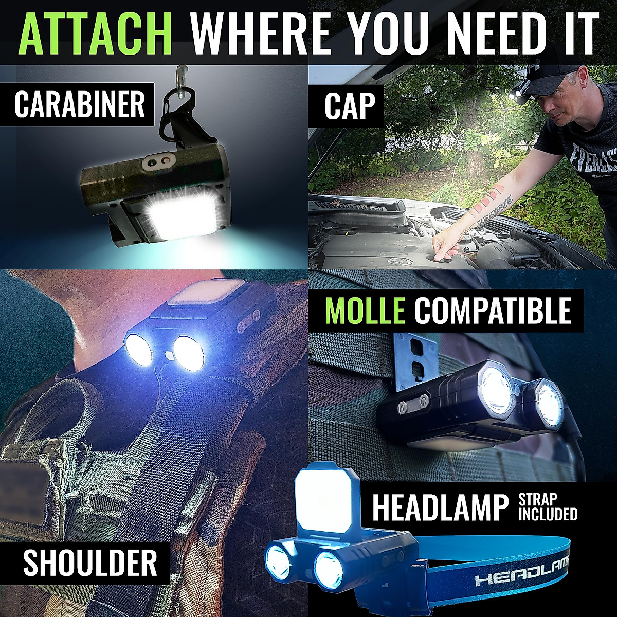 AVANTO Cap Light, Original, USB-C Rechargeable Clip On Flashlight, Molle Compatible Shoulder and Vest Light, USB-C Rechargeable, Hard Hat Lights Clip On, Hands Free Flashlights