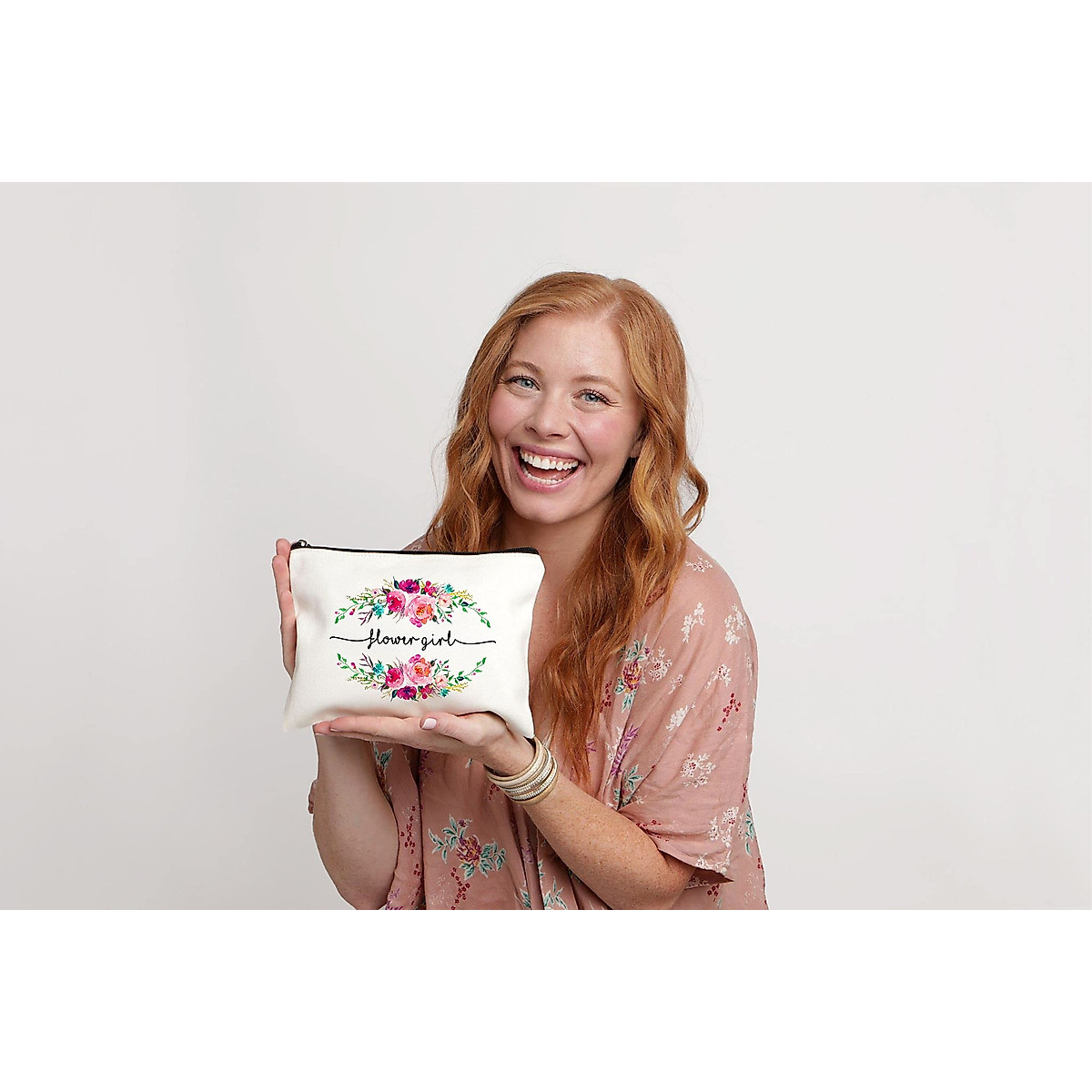 Moonwake Designs Flower Girl Makeup Bag, Flower Girl Gift, Bridal Party Favor, Cosmetic Pouch, Wedding Party Gift, Gift from Bride