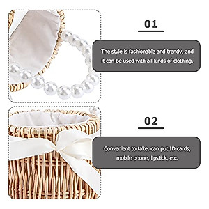 IMIKEYA Wicker Storage Basket Rattan Handbags Straw Flower Girl Basket Rustic Wedding Ring Bearer with Pearl Handle Summer Beach Tote Bag for Summer Photo Prop Wicker Hamper