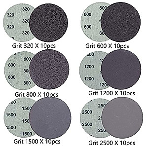 CKFCXC 63Pcs Sandpapers 3 Inch Sanding Disc Hook and Loop 320/600/800/1200/1500/2500 Grit Wet Dry Sandpaper with Hand Sanding Blocks,2Pcs Interface Pads for Wood Metal Mirror Jewelry Car Polishing