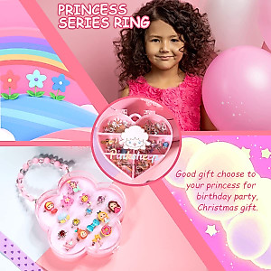 PinkSheep Little Girl Jewel Rings in Box 16PC Princess Ring Adjustable Girl Pretend Play and Dress Up Rings