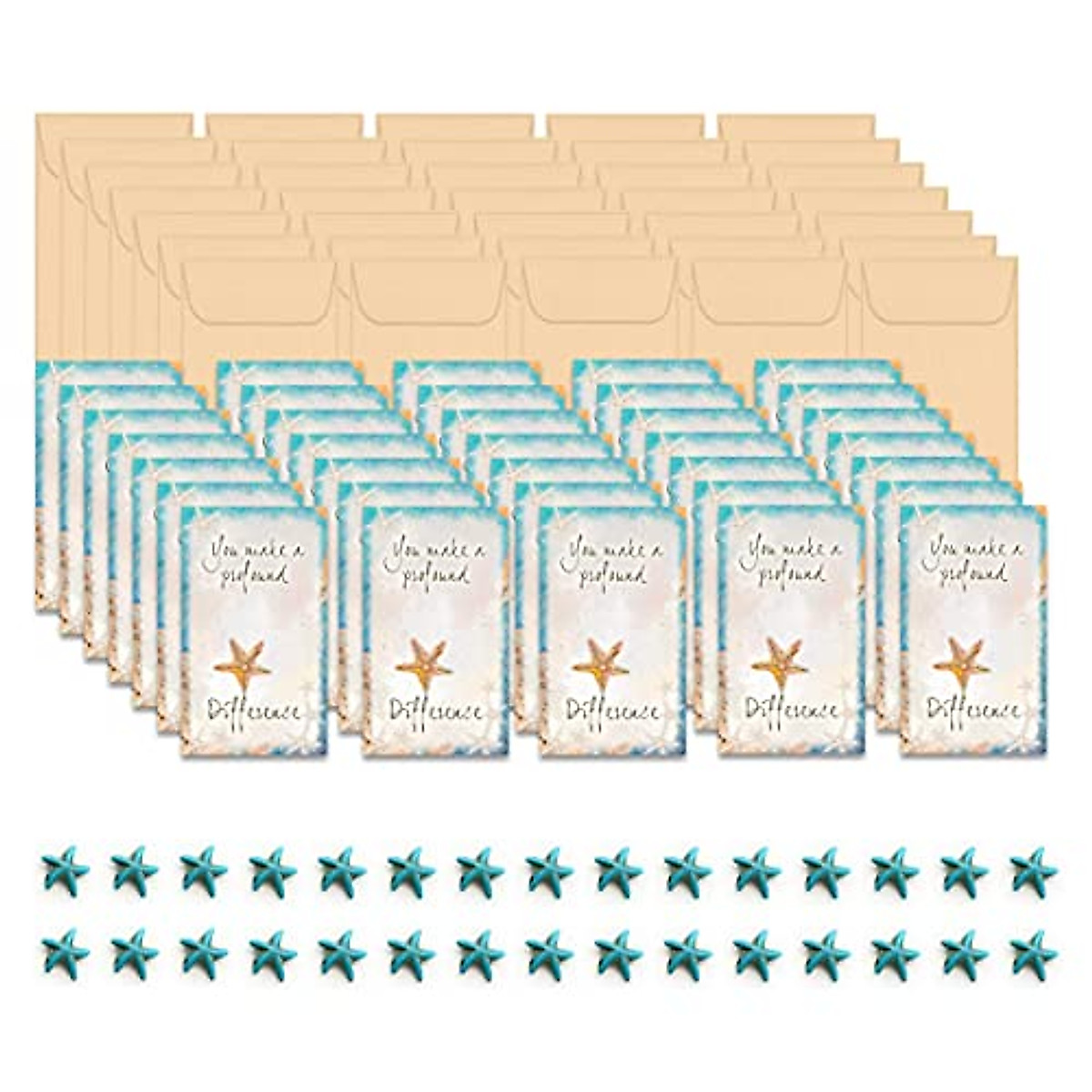 Smiling Wisdom - Bulk 30 Sets - Starfish Story You Make a Difference - Employee Appreciation Mini Greeting Card and Keepsake Gift Sets - 90 Pieces (Starfish - Kraft Envelopes)