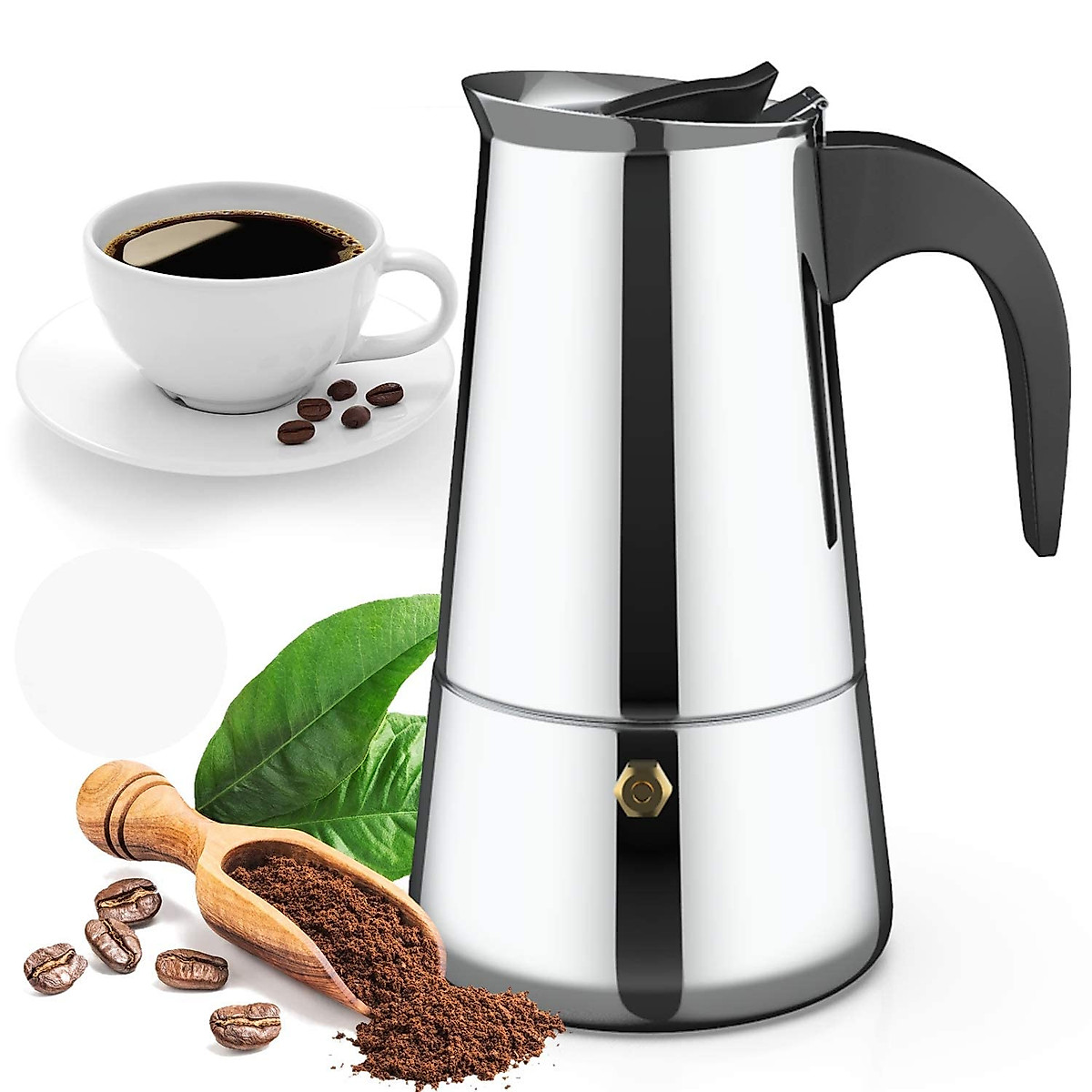 Deeoutlife Stovetop Espresso Maker Moka Pot - Percolator Italian Coffee Machine Maker, Stainless Steel Espresso Pot Full Bodied Coffee Stove Top Classic Cafe Maker,6 Cup/300ml