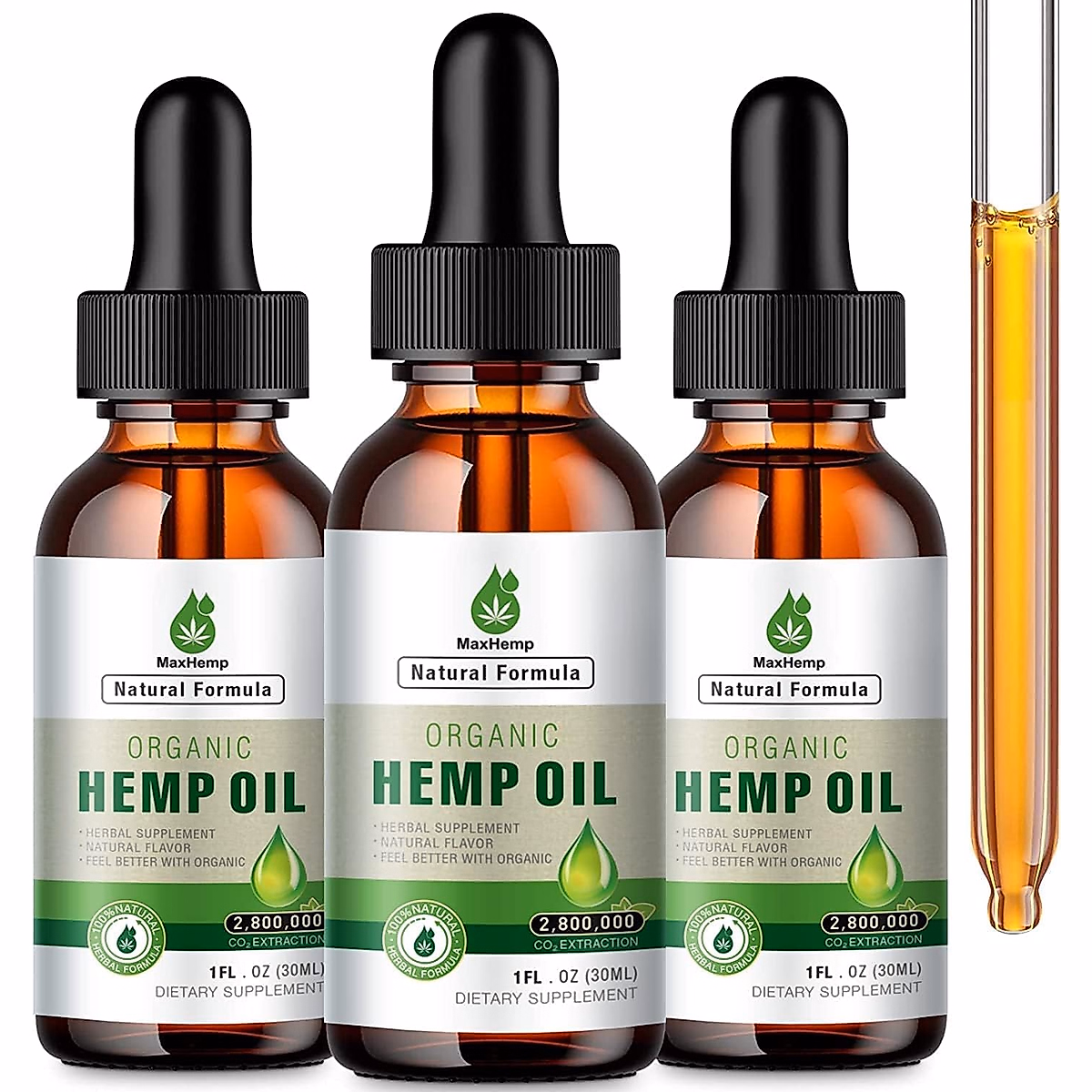 (3 Pack) Hemp Oil Organic Premium - 2,800,000 Maximum Strength - 100% Natural Hemp Drops Tincture - Hemp Oils with Vegan, Non-GMO, Grown and Made in USA