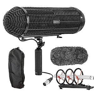 Movo BWS1000 Blimp Wind & Vibration Protection System for Shotgun Microphones - Features 12-point Internal Shockmount, Integrated XLR Cable, Furry Deadcat Windscreen & Grip Handle with Boom Attachment