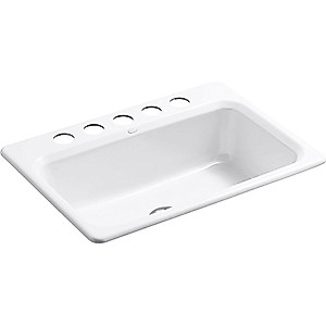Kohler K-5832-5U-0 Bakersfield Undercounter Sink with Installation Kit, White