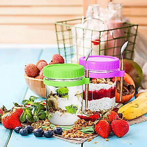 4 Pack Reusable Overnight Oats Jars with Lids and Spoons, 16 oz Airtight Overnight Oats Container, Mason Jars for Overnight Oats, Glass Mason Jars for Salads Yogurt Cereal Milk, On The Go Container