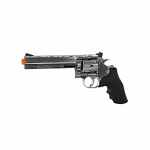 ASG Dan Wesson 715 6" Silver 6mm Airsoft Revolver - CO2 Powered, Full Metal, Adjustable Hop-Up, Double Action - Includes Speed-Loader & 6 Cartridges