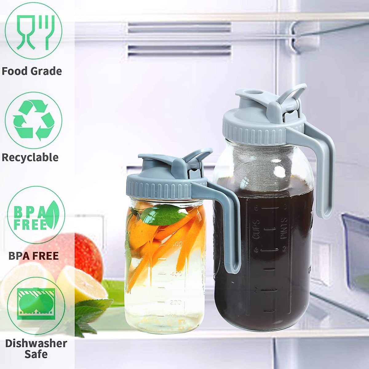 Cold Brew Coffee Maker Mason Jar 2 Quart Iced Coffee Pitcher 64oz With Filter Half Gallon Glass Mason Pitcher Spout Lid With Handle For Fridge Iced Coffee Tea Lemonade Fruit Drinks Container