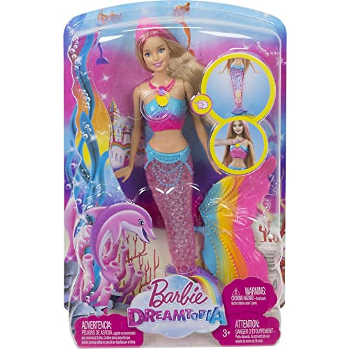 Barbie Dreamtopia Doll, Rainbow Lights Mermaid with Glimmering Light-Up Rainbow Tail, Headband and Blonde Hair
