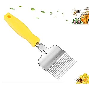 GOTOTOP Beekeeping Uncapping Fork Bee Keeping Bee Honey Uncapping Fork Stainless Steel Tine Beekeeping Honey Beekeeping Extractor Tool, 8.66 x 2.76 Inch,Yellow