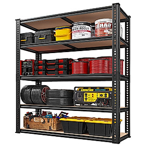 REIBII 72''H Garage Shelving 2500LBS Storage Shelves Heavy Duty Shelving 5 Tier Metal Shelves for Garage Shelves Adjustable Shelving Units and Storage for Closet Pantry Shelf, 72" H x 40" W x 19.7" D