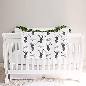 Lovable Gift Co Personalized Deer Fleece Baby Boys Blanket, Charcoal and Brown Print