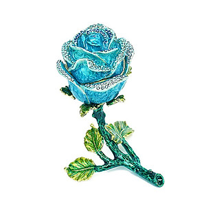 Wowagoga Mini Enamel Rose Hinged Trinket Box Rose Ring Box Small Bling Treasure Box Red Jewelry Box for Proposal Gift Home Décor, Rose Series,Blue