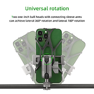 FANAUE Motorcycle Phone Mount for Rearview Mirror Clip U-Bolt Base, 360° Adjustable with Built-in Rubber Pads and Tether,Compatible with RAM Mounts (CC-06T)