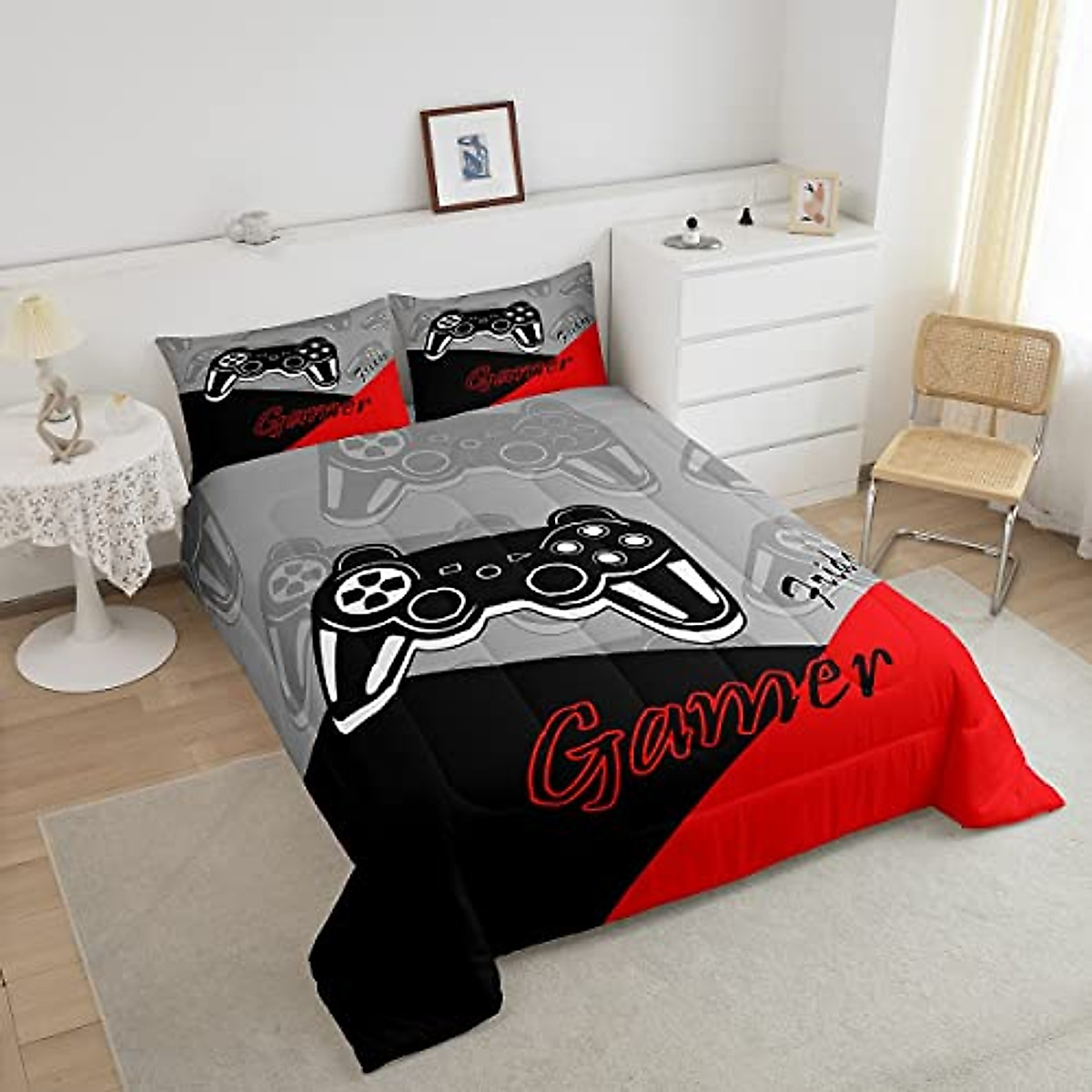 Feelyou Gamer Comforter Set for Boys Teens Gaming Bedding Set Video Game Contoller Home Decor for Kids Down Alternative Comforter Twin Size 2 Pieces 1 Comforter with 1 Pillowcase