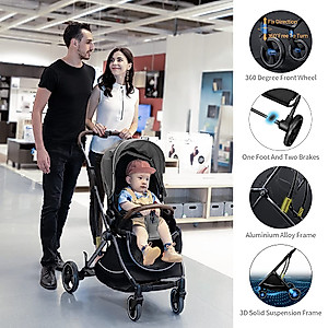 Coballe Lightweight Foldable Baby Stroller: 2 in 1 Infant & Toddler Pram Stoller in High Landscape with Convertible Reversible Bassinet | Pushchair with Adjustable Backrest Anti Shock(Gray)