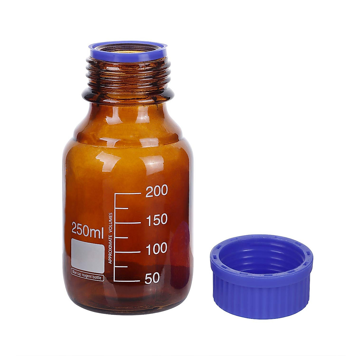Pastein 10 Pieces Amber Glass 250 mL Graduated Round Lab Reagent Media/Storage Bottle With GL45 Blue Screw Cap
