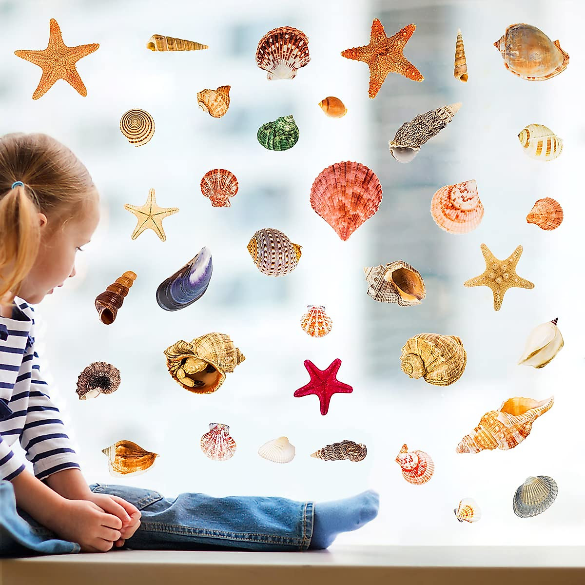 WOYINIS Lifelike 3D Seashells Wall Decals, DIY Removable Conch Scallop Starfish Wall Stickers, Peel & Stick Beach Wall Decals for Living Room Bedroom Kids Room Playroom Nursery Bathroom Decor