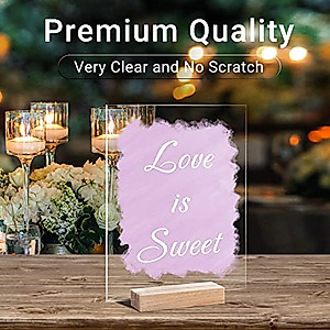 TLunlove Clear Acrylic Sheet with Wood Stand, 8 x 10 inch, 5 Pack Acrylic Wedding Signs Blank with Holder, DIY Acrylic Table Signs, Scratch Resistant, Smooth Edges