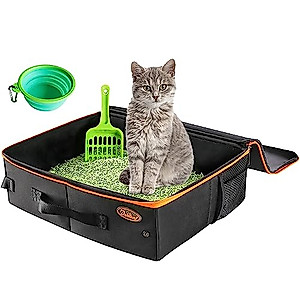 Portable Travel Litter Box with Lid, Foldable Mobile Cat Litter Box for Outdoor Fit Medium Cats and Kittie, Leak-Proof Collapsible Cat Litter Carrier Box for Easy Car Ride with Cats