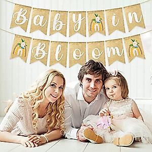2 Pieces Baby in Bloom Shower Hanging Banner Decoration, Boho Burlap Flag Banner Garland Baby Room Decorations for Boys Girls, Gender Reveal Floral Theme Party Supplies Welcome Newborn Baby Decor