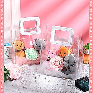 Gersoniel Wedding Clear Gift Bag with Handle Transparent PVC Gift Bag with Heavy Duty Handle Gift Wrap Bag for Bridal Party, Baby Shower, Wedding, Birthday, 7 x 4 x 8 Inch(10 Pieces)