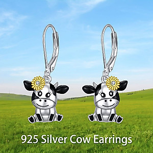 Cow Earrings Sterling Silver Cow Drop Dangle Earrings Cow Gifts for Women