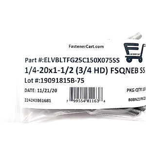 (10) 1/4-20x1-1/2 Stainless Steel Fanged Elevator Bolt Square Neck (3/4 Diameter Head) 18-8
