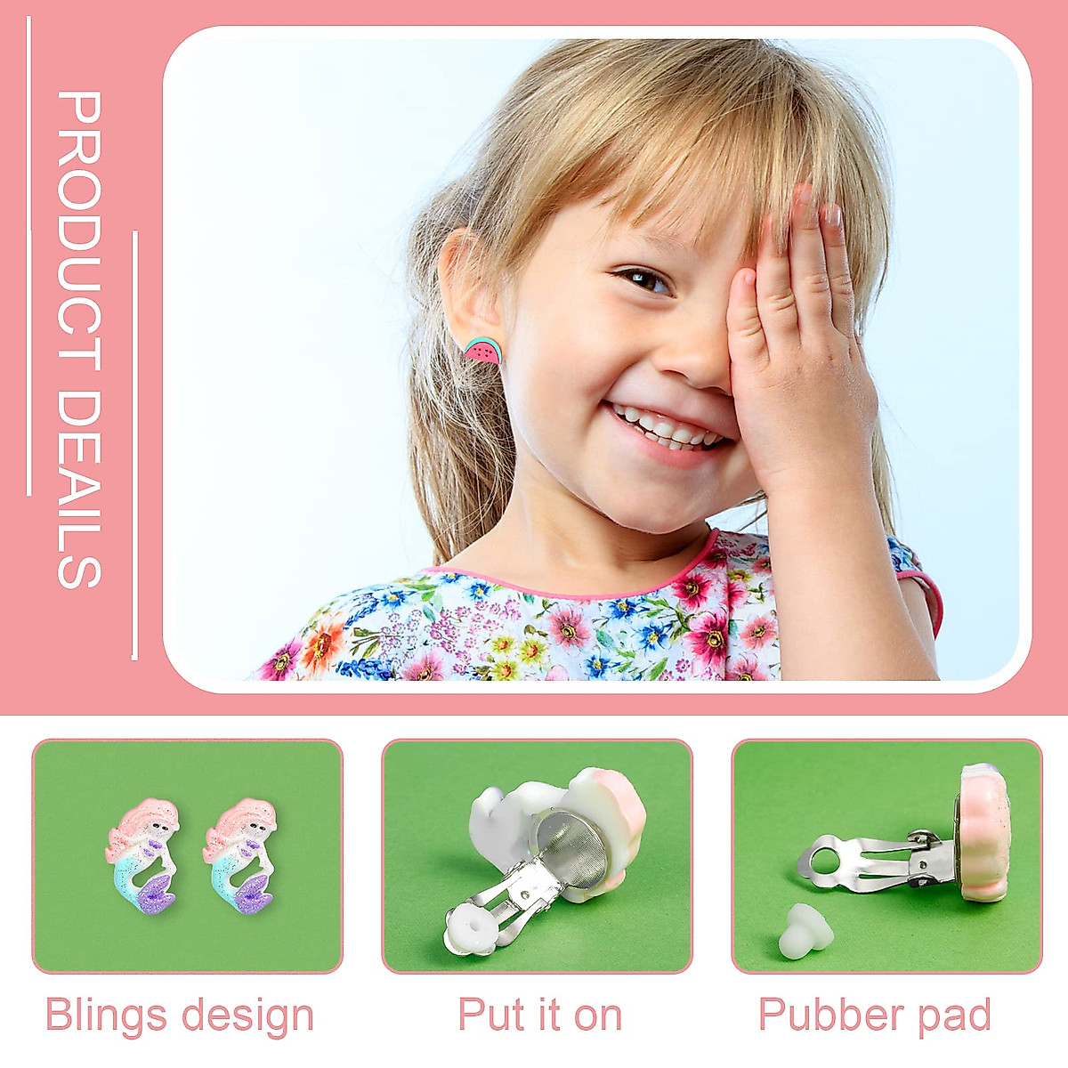 DEVIENG Clip On Earrings, 32 Pairs Hypoallergenic Clips Earrings Sets Suitable for Ages 4-12 Little Girls, Cute Small Clips On Earrings Jewelry Gifts Set