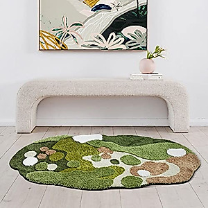 KOYPEM Moss Rug 3D Stereo for Living Room Green Carpet Bedroom Bedside Floor Mat Anti-Slip Modern Shaggy Rugs Home Decor 32x64 in