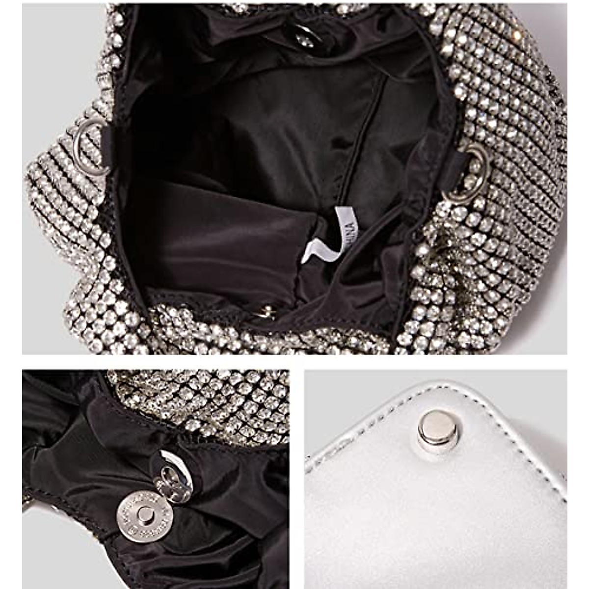 Allsolvable Rhinestone Mini Bag Women Blingbling Sparkle Purse Crystal Clutch Handbags Silver Party Prom Wedding