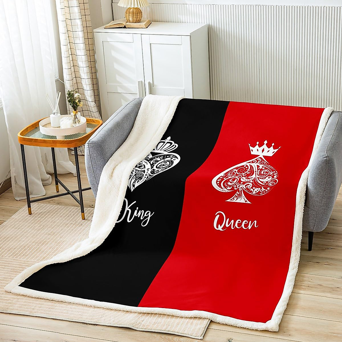 Couple Wedding Throw Blanket Best Gifts from Husband for Anniversary,King and Queen Crown Blanket,Red and Black Fleece Blanket Gifts for Couple,I Love You Gift for Her Romantic Valentine's Day 40"x50"