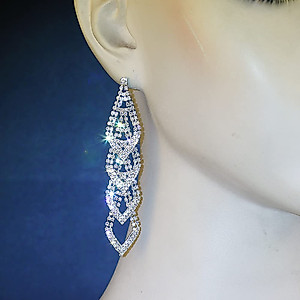 CHRAN Sparkling Rhinestone Long Drops Link Dangle Earrings Women Bridal Jewelry size 4.37"