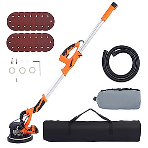ZELCAN 850W Electric Power Drywall Sander with Vacuum Dust Collector, Swivel Head Extendable Variable 5-Speed LED High Visibility Wall Grinding Machine and 12 Sanding Discs