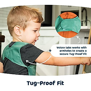 Tiny Twinkle Mess-Proof Apron Toddler Bibs w/Tug-Proof Closure, Baby Food Bibs, 2 Pack (Sage Charcoal, Small 6-24 Months)
