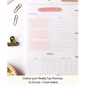 Weekly Planner Pad Tear Off – 52 Undated Weekly Sheets Daily To Do List Notepad, Habit Tracker, Academic Planner Notebook, Daily Work Planner - Full Year Productivity Planner 10.1 x 7.7’’