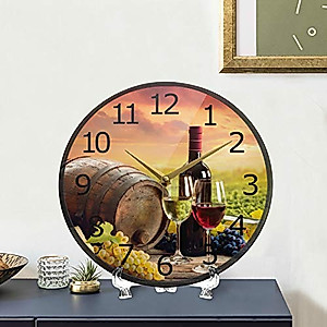 ALAZA Barrel Wineglasses Cheese Bottle Vineyard Sunset Acrylic Painted Silent Non-Ticking Round Wall Clock, 12 Inch Battery Operated Quiet Bathroom Clock for Living Room Bedroom Kitchen Office Decor