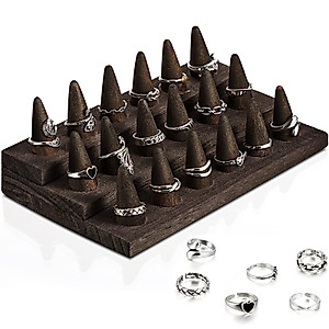 Juexica 18 Fingers Wood Ring Display Wooden Finger Ring Stand for Selling Jewelry Display Holder Showcase for Storage(Black Gray)