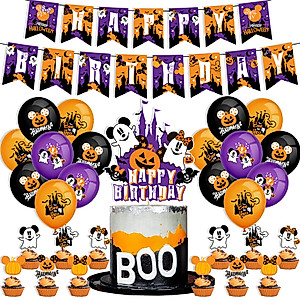 Halloween Birthday Party Supplies,Halloween Decorations Set Include Banner, Balloons, Cake Toppers and Cupcake Toppers for Boys and Girls Birthday Party