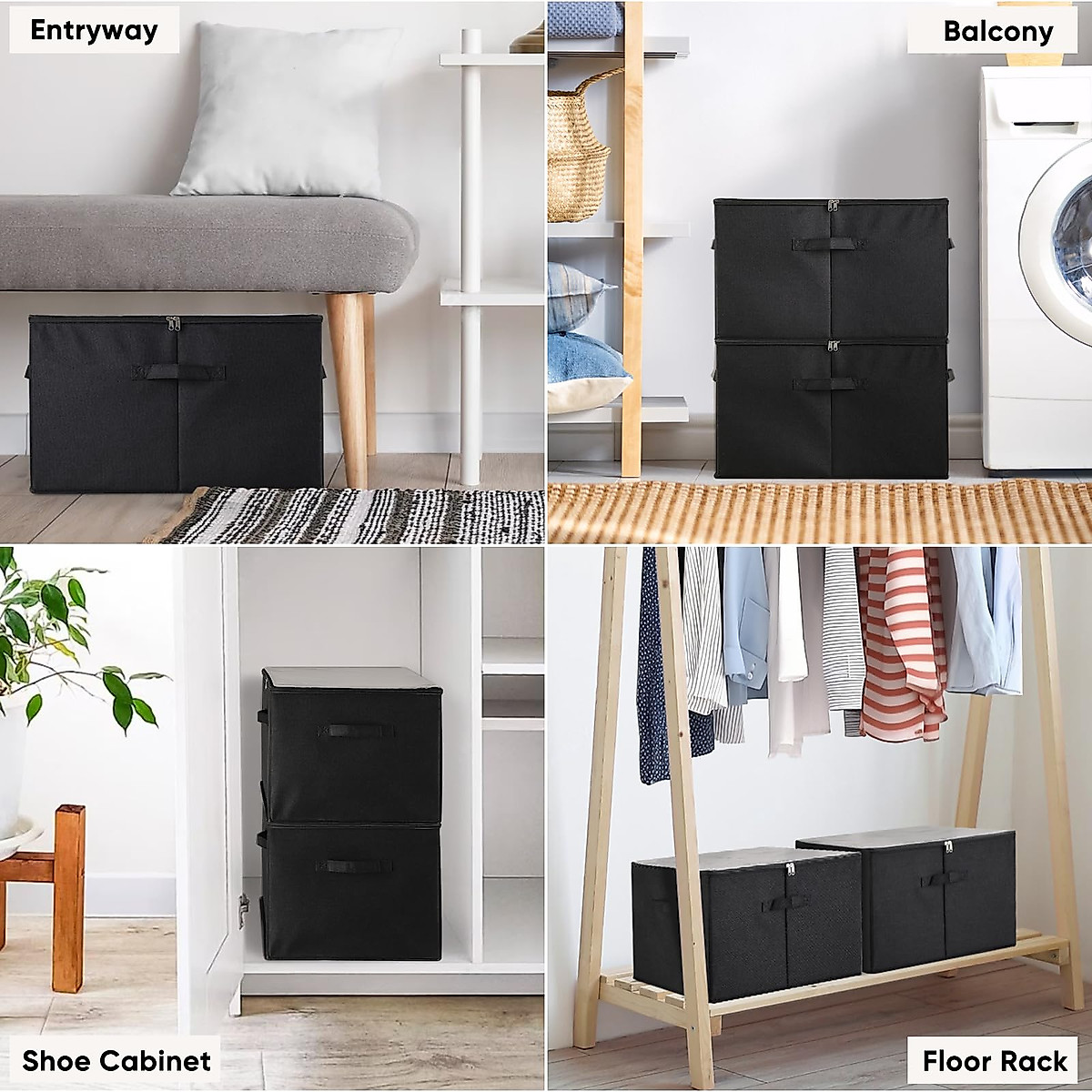 Homaisson 2-Pack Shoe Storage Organizer for Closet, Large Shoe Box Storage + 3 Pack Bed sheet organizers and storage, Foldable Sheet Set Organizers for Linen Closet (Black+Khaki)